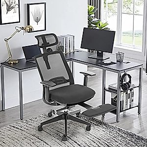 Home Office Desk Chair Ergonomic High Back Office Chair Mesh Office Chair Reclining Computer Chair Swivel Rolling Task Chair with Wheets, Coat Hanger and Adjustable Headrest Armrest, Grey