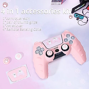 BRHE Cute Cat Claw PS5 Controller Skin - Non-Slip Silicone Protective Cover for Playstation 5 Wireless Controller with 2 Thumb Grip Caps,1 cat Sticker,4 Remote Sensing Coils