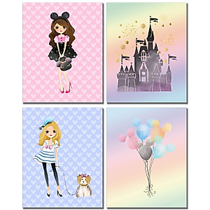 Disney Girls Art Prints - Girl'S Room Wall Decor Photos - Set Of 4 (8 Inches X 10 Inches)