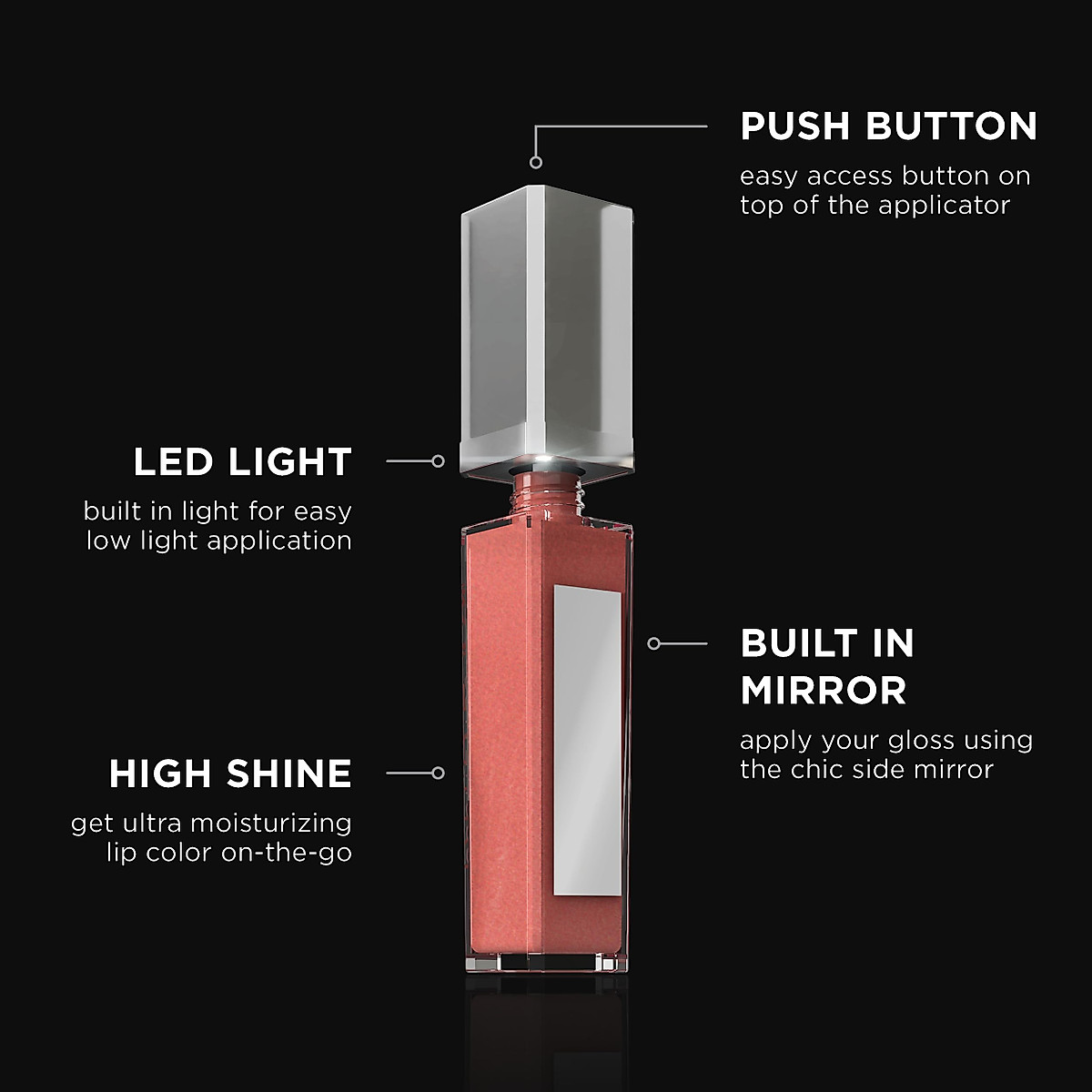 Pure Cosmetics Pure Illumination Lip Gloss - LED-lit Applicator w/Side Mirror - Non-Sticky, Moisturizing & Hydrating Lip Glosses - Soothes & Protects Dry Chapped Lips (Oopsy Daisy)