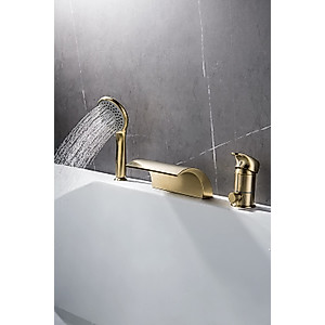 Brushed Gold tub faucet with sprayer Holes with Waterfall Tub Spout Filler with Handheld Shower High Flow