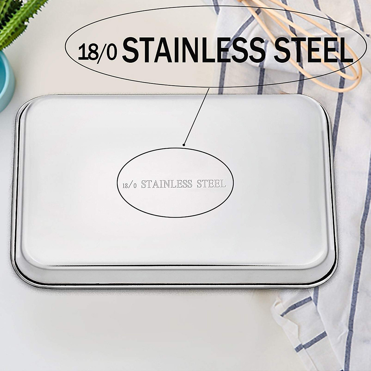 TeamFar Baking Sheet Set of 3, Stainless Steel Cookie Sheet Baking Tray Pan, Healthy & Non Toxic, Mirror Finish & Rust Free, Easy Clean & Dishwasher Safe