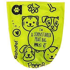 My AlphaPet Compostable Dog Poop Bags - Cornstarch Earth Friendly - Highest ASTM D6400 Rated - 120 Count 8 Unscented Refill Rolls - Large Size 9 x 13 Inches - Leak Proof Doggie Waste Bags