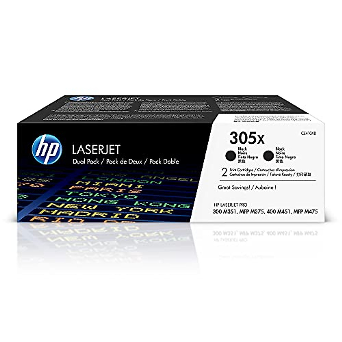 HP 305X Black High-yield Toner Cartridges (2-pack) | Works with HP LaserJet Pro 300 M351, HP LaserJet Pro 300 MFP M375, HP LaserJet Pro 400 M451, HP LaserJet Pro 400 MFP M475 Series | CE410XD