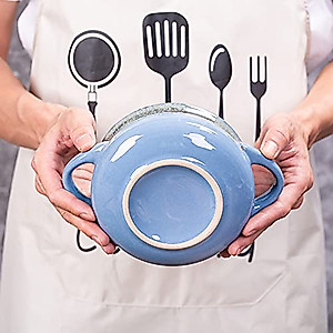 Cutiset 20 Ounce Fancy Glazed Ceramic Soup Bowls with Handles,for French Onion, Soup, Chili, Set of 4