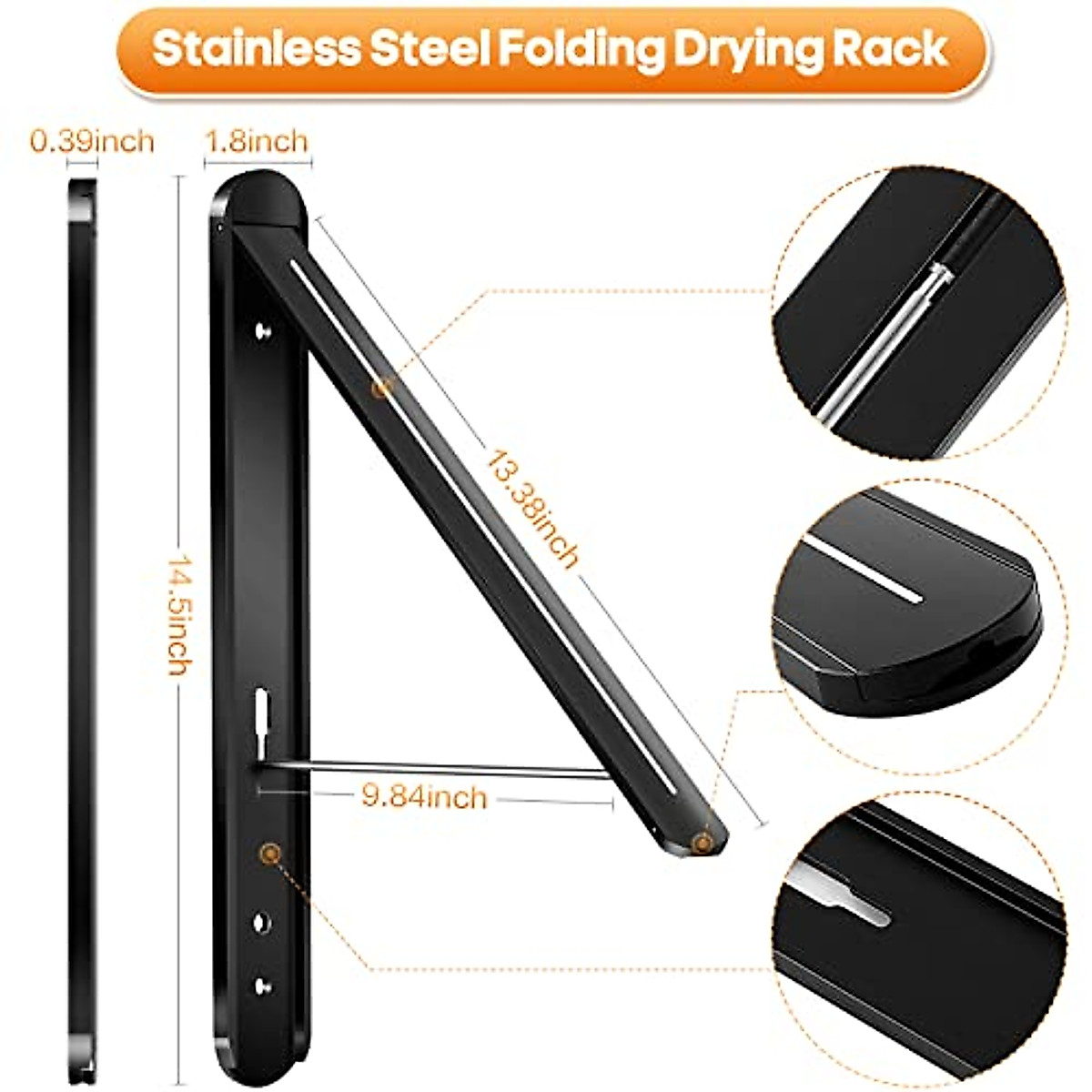 ENKUY Clothes Drying Rack Folding, Laundry Clothes Hanging Rack, Wall Mounted Retractable Clothing Dryer Hanger for Laundry Room Organization, Bathroom, Garage, Indoor and Outdoor (Black)