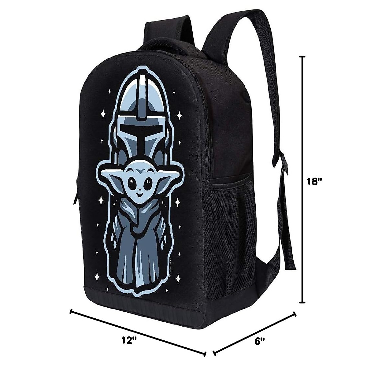 STAR WARS BLACK MANDALORIAN BACKPACK - STAR WARS 18 INCH AIR MESH PADDED BAG (Mandolorian Star Child)