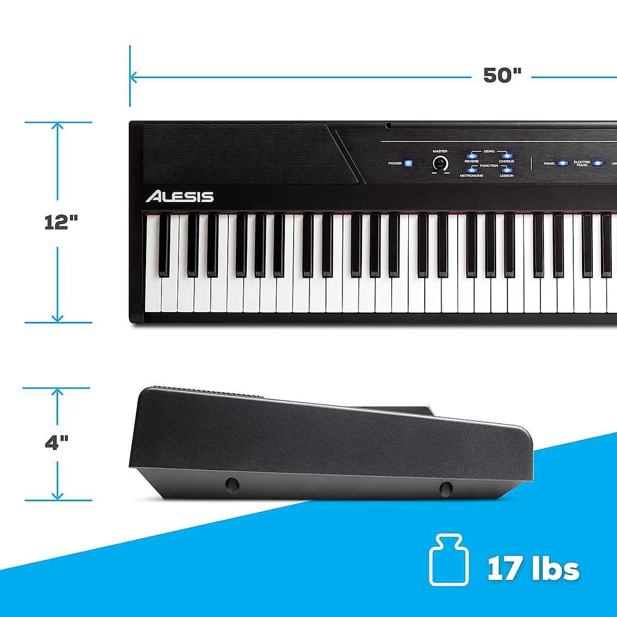 Alesis Recital – 88 Key Digital Piano Keyboard with Semi Weighted Keys, 2x20W Speakers, 5 Voices, Split, Layer and Lesson Mode, FX and Piano Lessons