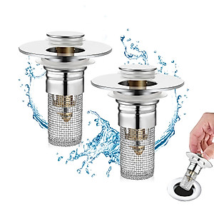 Nevellir 2 Pack Bathroom Sink Stopper for 1.06-1.50in, Universal Drain Filter with Hair Strainer, Universal Bathroom Sink Drain Pop Up Stopper for US Stainless Steel Floor Drain Filter
