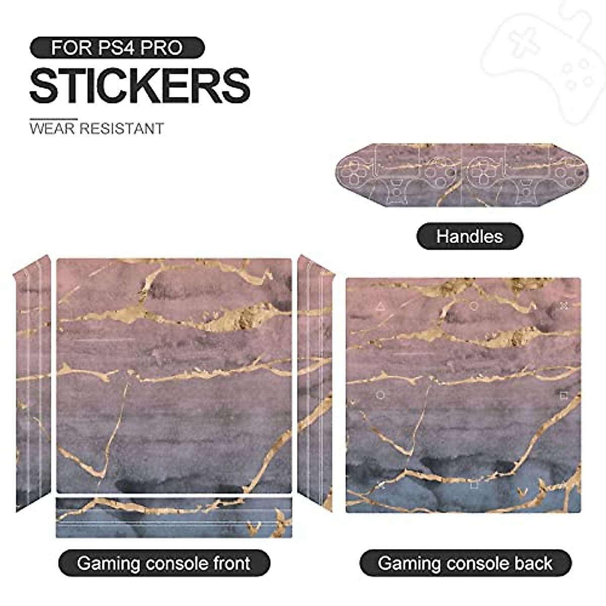 Rose Gold Marble Design Watercolor Gradient Texture PS4 Skin Console-PS4 Gamepad Controller Whole Body Skin Body Vinyl Sticker Sticker