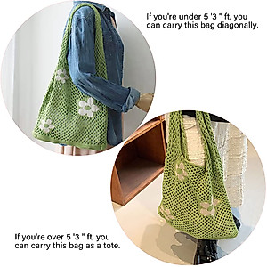 AIYUENCICI Crochet Tote, Fairy Hobo for Women - Y2k Purse, Knitted Shoulder Bag for Girls - Mesh Beach Bag (Green)