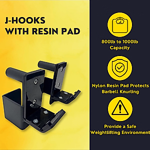 HULKFIT Pro Series 2.35” x 2.35” Power Cage Squat Rack J Hooks J Cups with Nylon Resin Pad Barbell Storage Attachment Accessories - Pair