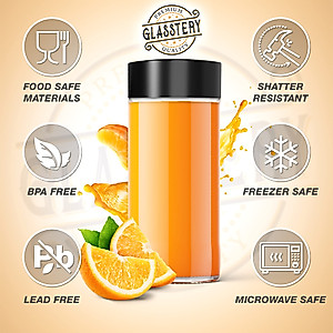 Glasstery Travel Glass Juicing Bottle - Jar Cups - Leak-proof Reusable Glass Water Bottle for Drinking Kombucha Tea Smoothies Milk – Shatter-Resistant Glass Jars with Lids (8, Glass)