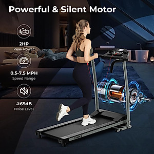 GYMAX Foldable Treadmill, Freestanding Easy Assembly Folding Treadmill with 12 Preset Programs, LCD Monitor, Built-in Wheels & Pulse Sensor, Portable Compact Running Machine for Small Space (Black)