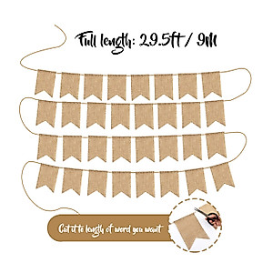 34Pcs Burlap Banner Adjustable Flags DIY Banners for Baby Shower, Party, Wedding and Birthday, 5 x 7 inch