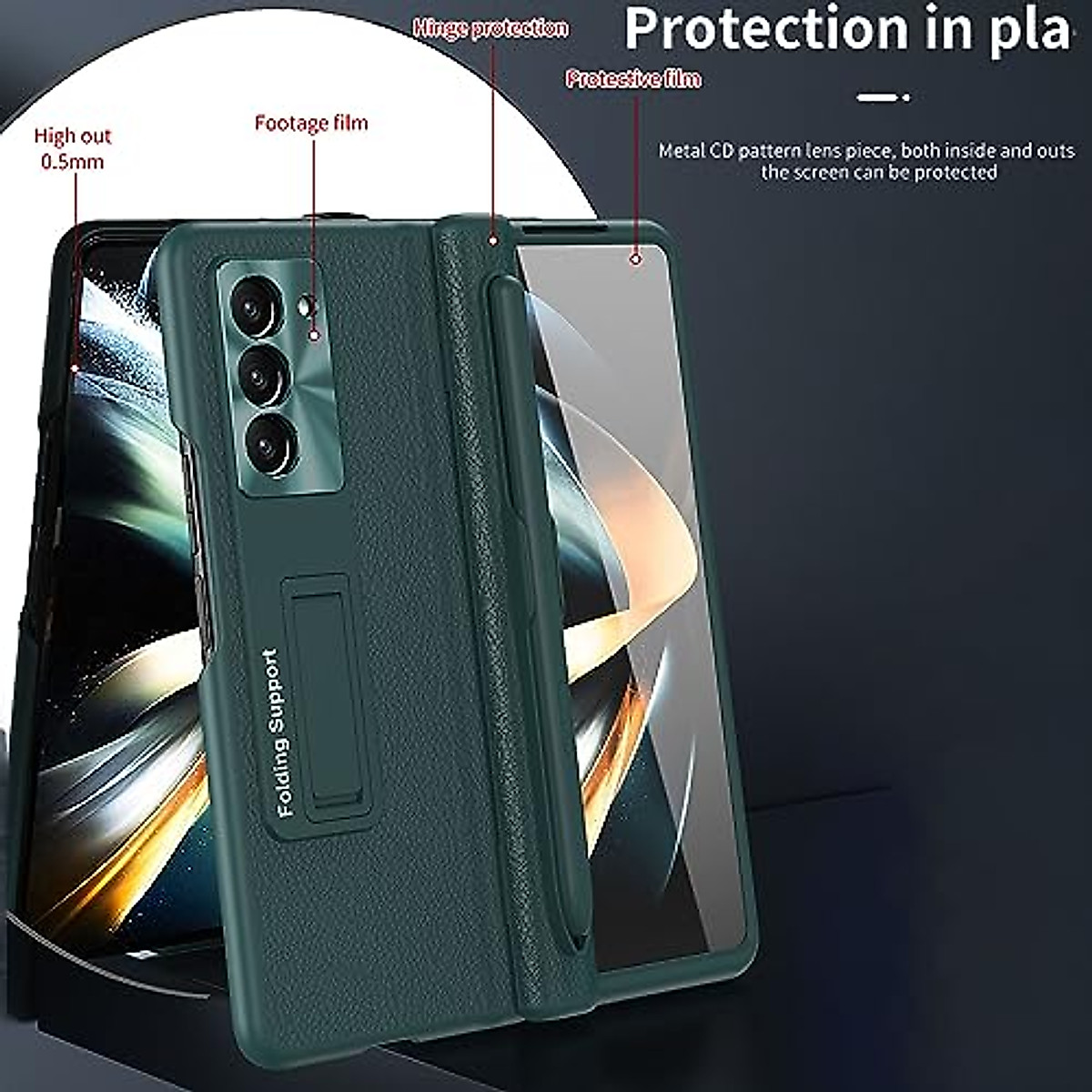 CCSmall for Samsung Galaxy Z Fold 5 5G Case with Screen Protector, S Pen Slot & Stylus Hinge Design Fine Leather Protective Phone Case with Kickstand Casefor Galaxy Z Fold5, Black
