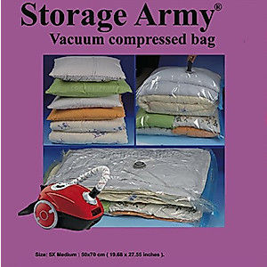Storage Army [Pack of 5 Medium Storage Bags Sealed Compressed Vacuum Bag Save Storage Space Home Organizer & Travel Storage Saver Bags Protection Against Water | Odor | Mildew | Dust | Dirt | Insects