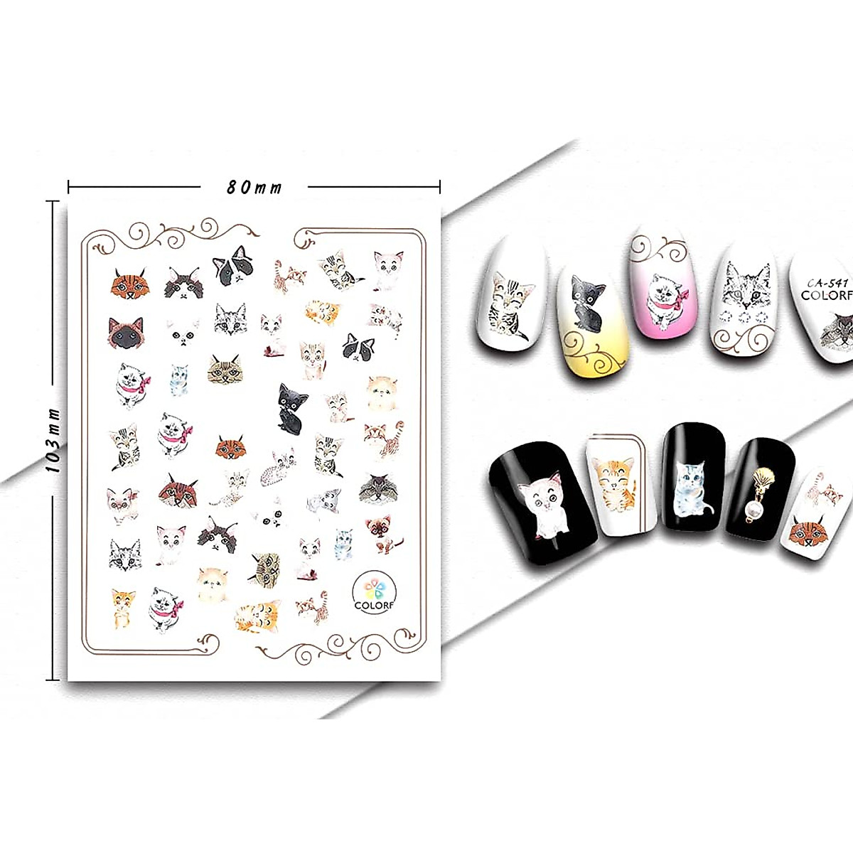 6 Sheets Cute Cat Nail Art Stickers Cartoon Nail Decals 3D Nail Art Supplies Self-Adhesive Cat Cartoon Designer Nail Stickers Manicure Tips Acrylic Nails Decoration Accessories for Women Kids Girls