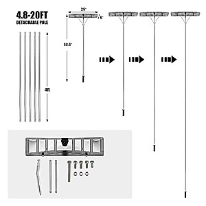 Goplus Snow Roof Rake, 25-Inch Blade 20 FT Extension Snow Shovel for Snow Removal w/ Wheels Anti-Slip Handle, Ideal for Roof Car, Heavy Duty Aluminum