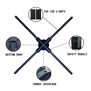 3D Hologram Fan, Hologram Fan 25.6" Holographic Fan Display App/Pc WiFi Real-Time Projection, Bluetooth Hologram Projector, Multiple Splicing, Suitable for Exhibitions, Shops, Bar