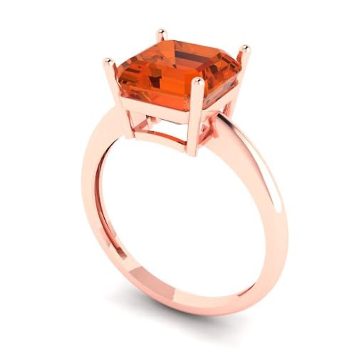 Clara Pucci 2.5 ct Asscher Cut Solitaire Red Simulated Diamond Engagement Wedding Bridal Promise Anniversary Ring 18K Rose Gold Size 8