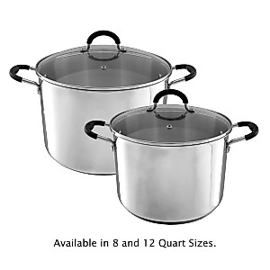 Large Stock Pot-Stainless Steel Pot with Lid-Compatible with Electric, Gas, Induction or Gas Cooktops-12-Quart Capacity Cookware by Classic Cuisine