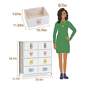 FRAPOW Kids Dresser with 8 Drawers, Girls Storage Organizer Dresser for Baby Child with Wood Top Metal Frame for Living Room Bedroom Hallway Nursery