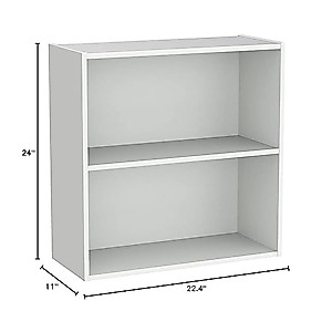 KB Designs 2-Tier Shelf Wood Bookcase Storage Organizer, White