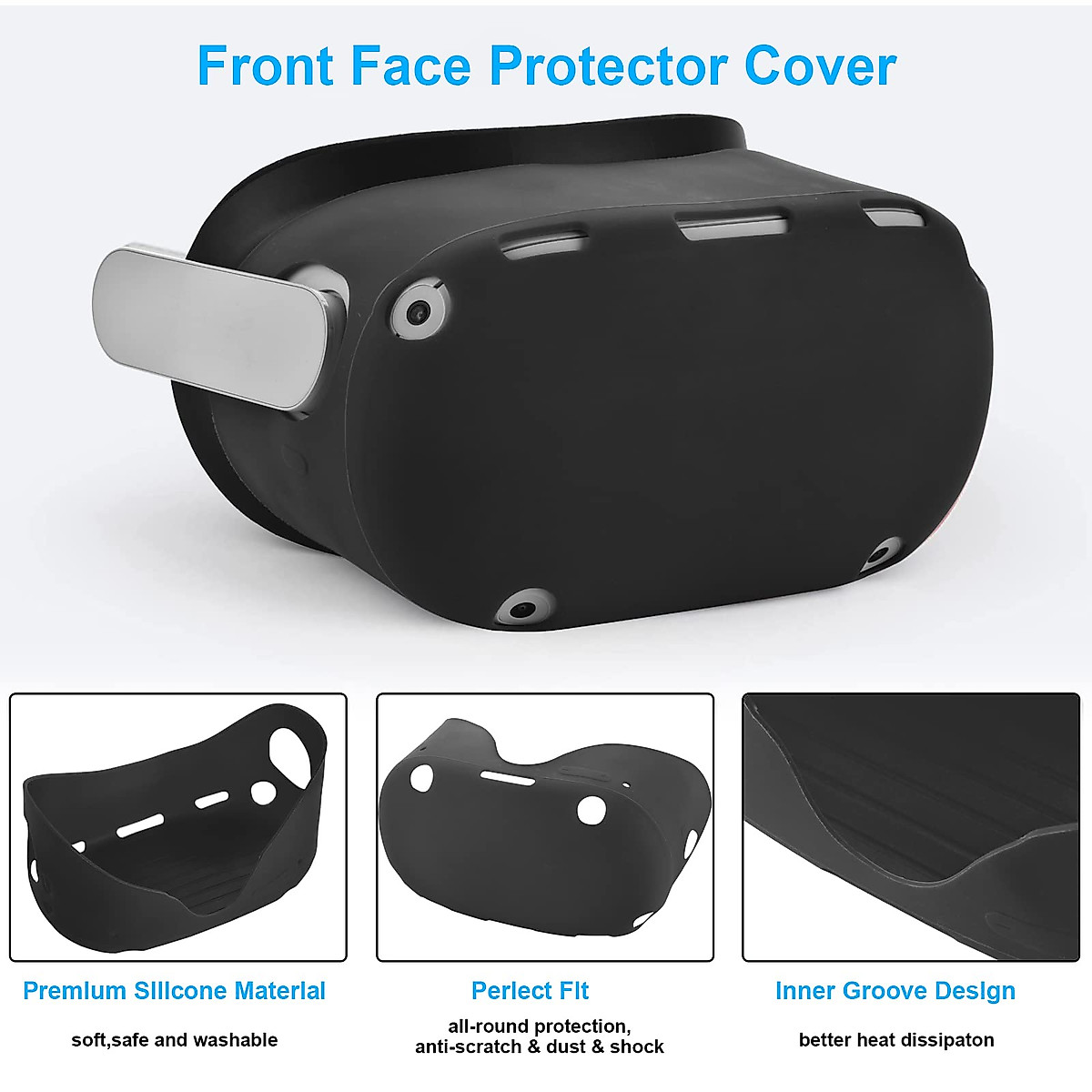 Silicone Controller Grip for Quest 2 Accessories, with VR Headset Lens Cleaning Pen, Thumb Button Cap，Protective Lens Cover, Silicone Face Cover Sweat Guard Anti-Leakage Pad (Black)