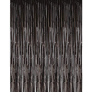2pcs 3.2ft x 8.2ft Shiny Black Metallic Tinsel Foil Fringe Curtain Photo Booth Backdrop Props for Birthday Wedding Bridal Shower Baby Shower Celebration Bachelorette Party Decorations (Black)