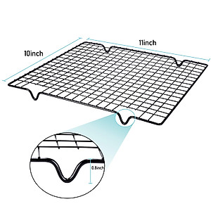 Lamoutor 2Pcs Metal Kitchen Baking Cooling Rack Square Wire Cooling Rack for Cake and Meat 10 x 11 inches (Black)