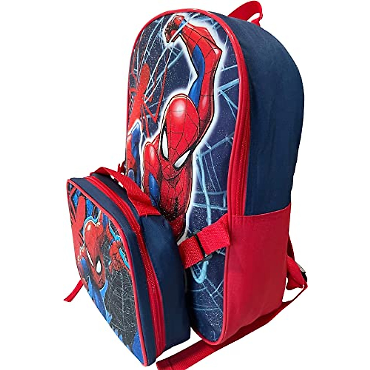 Spider-Man 15 Inch Kids Backpack With Removable Lunch Box Set (Navy Blue-Red)