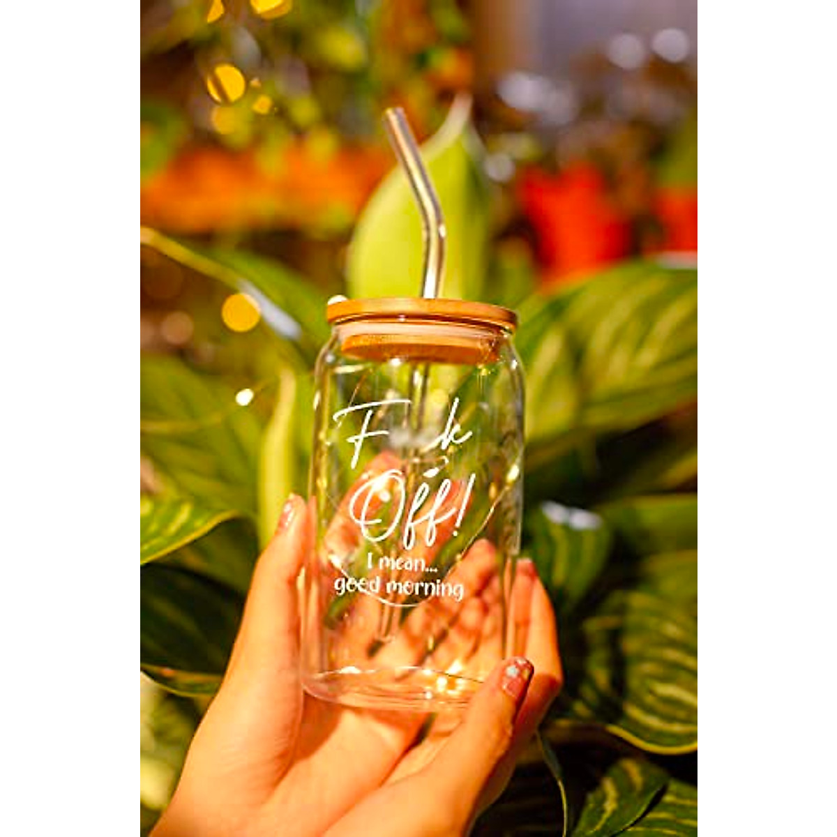 NewEleven Glass Cups With Bamboo Lids and Straws For Coffee, Boha Tea, Smoothie, Cocktail - Iced Coffee Cup, Smoothie Cup, Reusable Boba Cup - 16 Oz Coffee Glass…