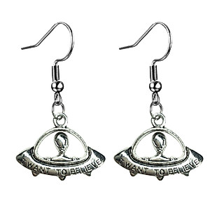 coadipress UFO Earrings for Women Funny Punk Cool Vintage Silver Bronze Alien Cosmos and Space Dangle Drop Earrings Jewelry (Silver)