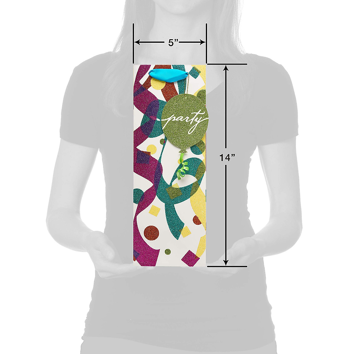 Papyrus 14" Beverage Gift Bag with Tissue Paper (Glitter Celebration) for Birthdays, Weddings, Bridal Showers and All Occasions (1 Bag, 8-Sheets)