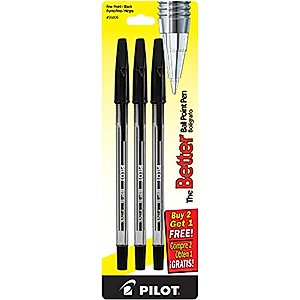 PILOT The Better Ball Point Pen Refillable Ballpoint Stick Pens, Fine Point, Black Ink, 2-Pack + 1 Bonus (35005)