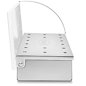 Pure Grill BBQ Smoker Box - Heavy Duty Stainless Steel with Hinged Lid for Wood Chips - Barbecue Meat Smoking for Charcoal and Gas Grills