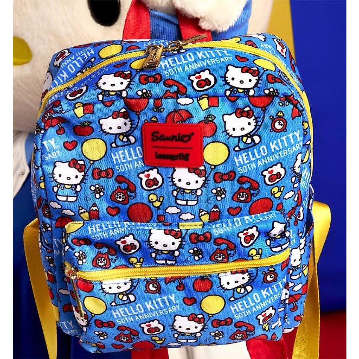 Loungefly Sanrio Hello Kitty 50th Anniversary All Over Print Square Nylon Mini Backpack