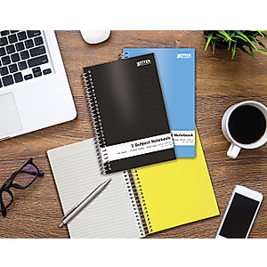 Better Office Products 3 Subject Spiral Notebooks, 9.5 x 5.5 inch, 6 Pack, 150 Sheet Notebook with 2 Double-Sided Pocket Dividers, Assorted Solid Color Covers (College Ruled)