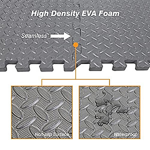 TCE AUPM002GY Interlocking Foam Mat Protective Exercise Workout Puzzle Floor Mat Tiles for Home Gym Equipment - 6 Pieces, 24 Square feet, Gray