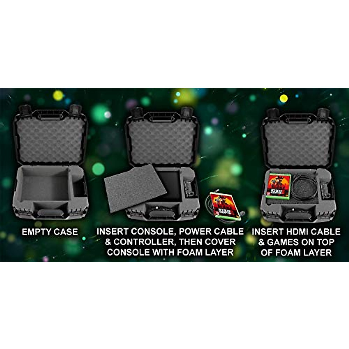 CASEMATIX Travel Case Compatible with Xbox One X - Hard Shell Carrying Case with Protective Foam Compartments for Console, Controller, Power Adapter, Games and More Accessories