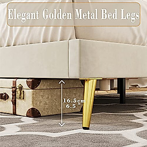 LIKIMIO Twin Bed, Platform Bed Frame with Upholstered Headboard and Wooden Slats Support, No Box Spring Needed, Easy Assembly, Beige