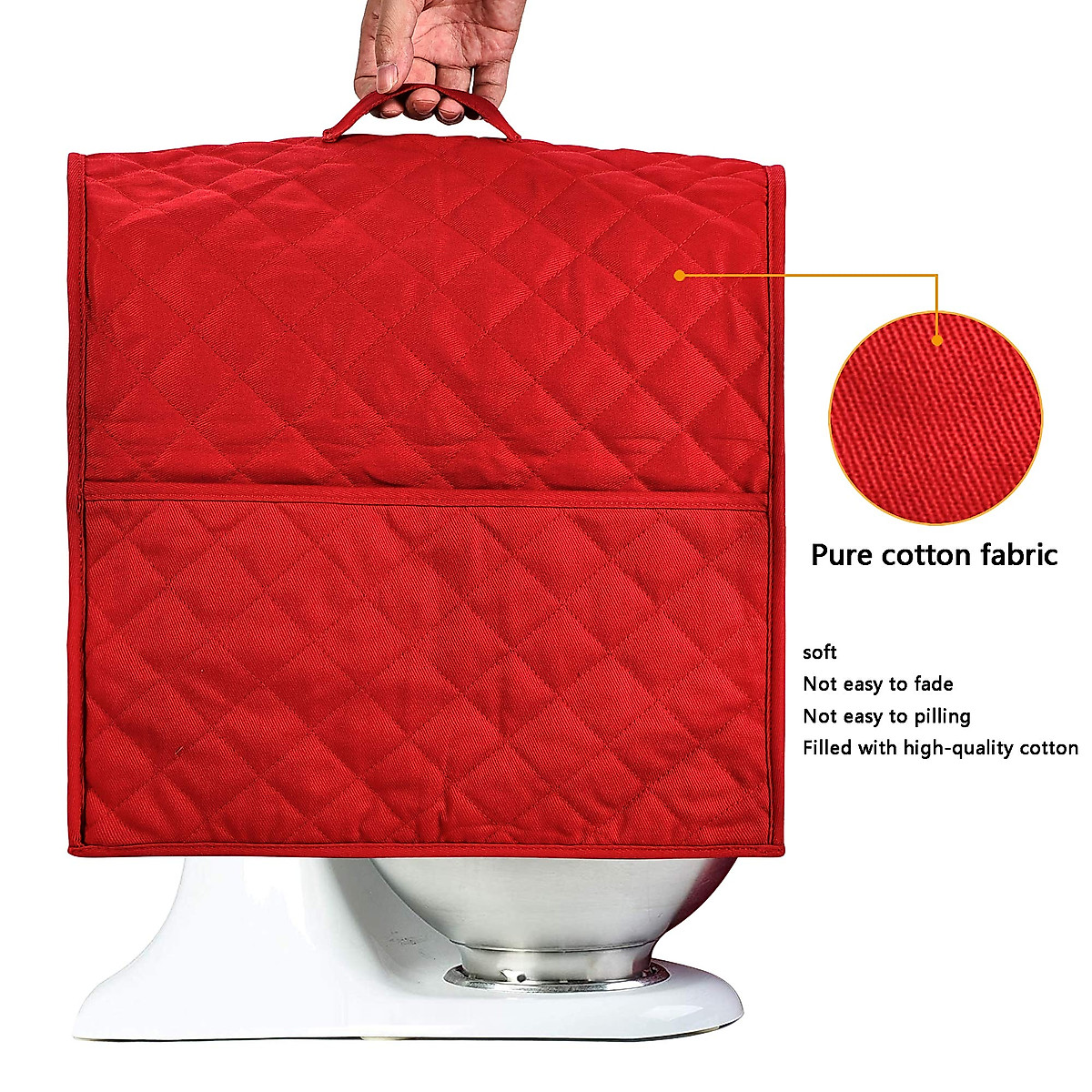 Stand Mixer Cover compatible with Kitchenaid Mixer, Fits All Tilt Head & Bowl Lift Models,Pure Cottot,Fine, Soft, Not Easy to Fade, Not Easy To Pilling. (Fits for 4.5-Quart and All 6-Quart, Red)