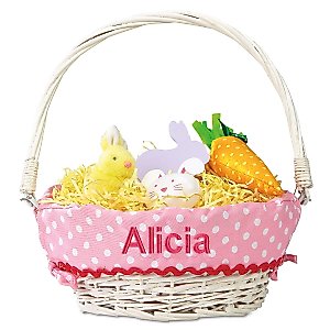 Lillian Vernon Kids Personalized Wicker Easter Basket - Removable Pink Liner With Embroidered Name, For Young Girls & Boys, Baby’s First Egg Hunt, Cute Custom Spring Gifts, 11” x 14”