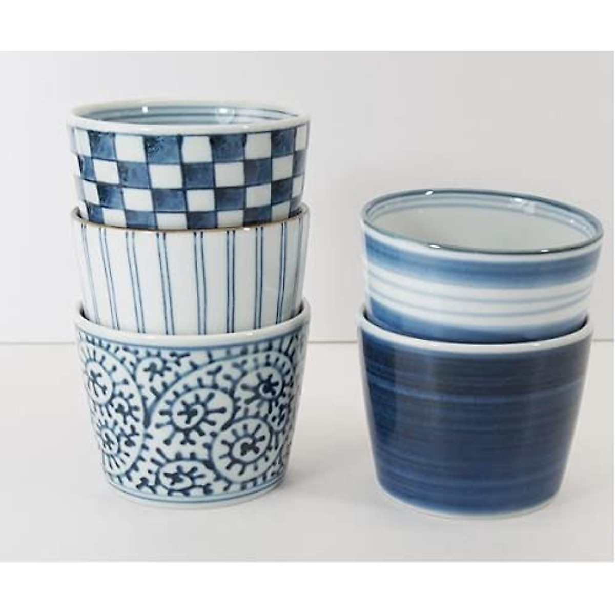 Saikai Pottery Japanese Soba choko cups with Japanese traditional pattern,Set of 5