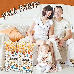 AnyDesign 16Pcs Happy Fall Gift Bags Maple Leaves Pumpkin Paper Bags with Handle for Thanksgiving Day Fall Themed Wedding Birthday Bridal Shower Party Favors, 5.9 x 8.3 x 3.2 Inch