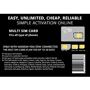 European SIM Card: 10GB Data + 3000 Minutes + Text Messages - 30 Days, Free Roaming