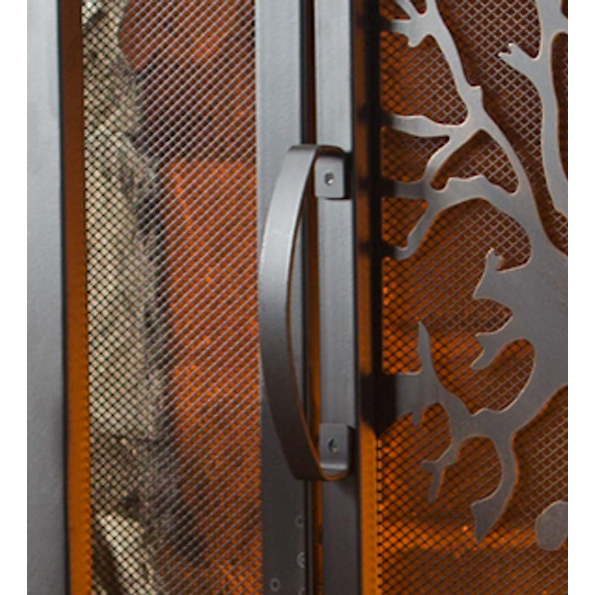 Plow & Hearth Metal Fireplace Screen Tree of Life Black | 44" W x 33" H | Flatguard | Spark Guard Grate | Iron Fire Place Cover | Wood Stove Accessories