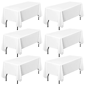 Pesonlook 6Pack White Polyester Tablecloths 60 x 102 Inch for 6ft Rectangle Tables Polyester Table Cover Washable Table Cloth for Wedding Reception Banquet Party