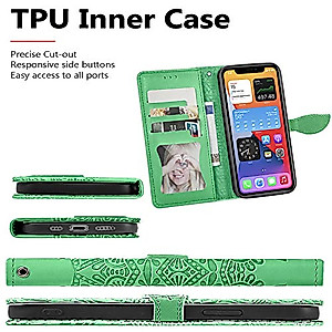 ONV Wallet Case for Oppo Reno 7 SE -1.5M Adjustable Strap Emboss Feather Flip Phone Case Card Slot Magnet Leather Shell Flip Stand Cover for Oppo Reno 7 SE [MZY] -Green